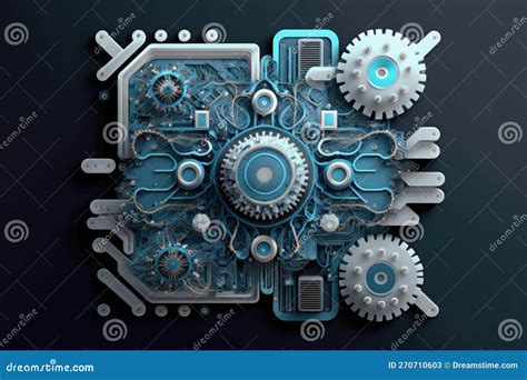 Surreal Background With Imaginary Computer Cpu Parts As Flowers Monochrome Cyan Image