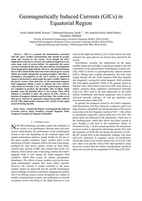 Pdf Geomagnetically Induced Currents Gics In Equatorial Region