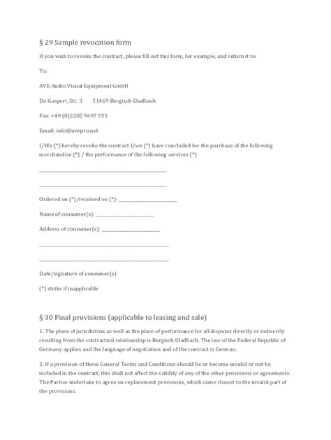 Fillable Online 29 Sample Revocation Form30 Final Provisions Fax