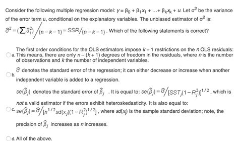 Solved Consider The Following Multiple Regression Model Y Chegg