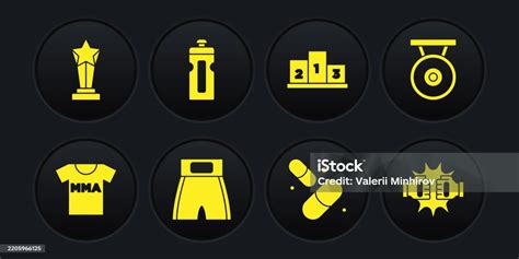 파이트 클럽 Mma 징 권투 반바지 비타민 알약 스포츠 우승자 연단 피트니스 셰이커 펀치 복싱 장갑 및 컵 아이콘에 대한 상이 포함 된 세트 티셔츠 벡터 건강 진단에 대한