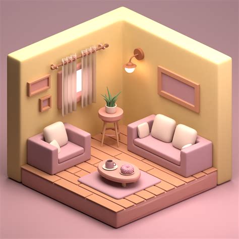 Isometric Living Room Render