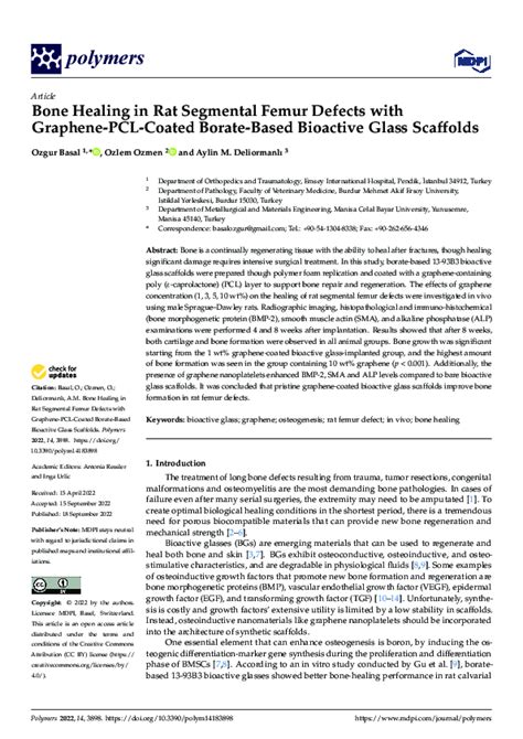 Pdf Bone Healing In Rat Segmental Femur Defects With Graphene Pcl Coated Borate Based