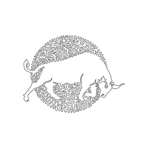Single One Curly Line Drawing Of Ferocious Bulls Abstract Art
