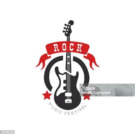 록 음악 축제 일렉트릭 기타 디자인 요소 포스터 배너 전단지 인쇄에 사용할 수 있습니다 또는 흰색 배경에 벡터 일러스트 스탬프 0명에 대한 스톡 벡터 아트 및 기타 이미지