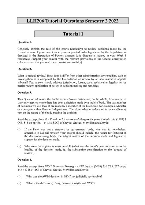LLH Tutorial Questions Semester Studocu