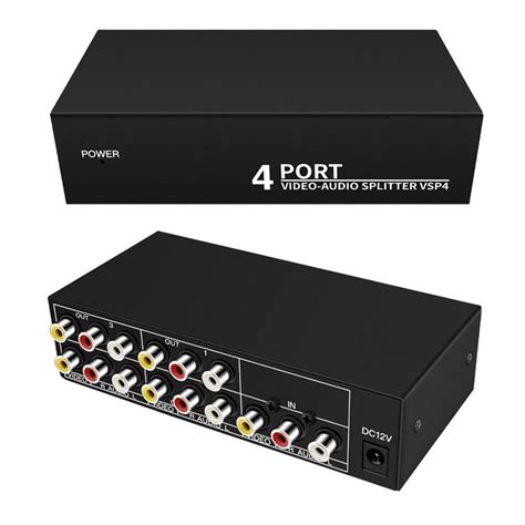4 Way Av Splitter 1 In 4 Out Composite Av Splitter 1x4 Video Audio Splitter Distributor For Dvd