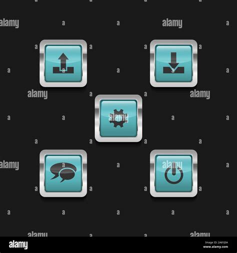 3d blue square button icon vector shiny 3d icon with metal frame stock