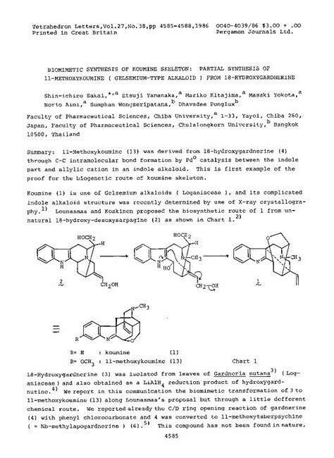 Pdf Biomimetic Synthesis Of Koumine Skeleton Partial Synthesis Of 11 Methoxykoumine