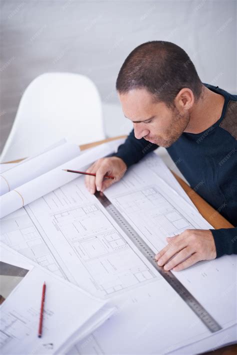 Premium Photo Man Architect And Floor Plan Or Building Draft As Blueprint Design With Ruler
