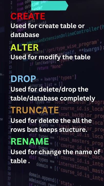 ddl command in sql youtube