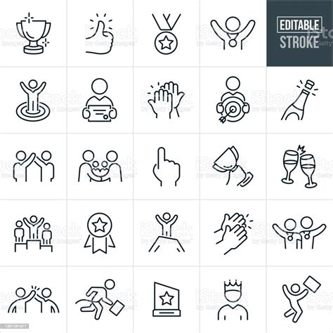 비즈니스 어워드 및 인식 얇은 라인 아이콘 편집 가능한 스트로크 아이콘에 대한 스톡 벡터 아트 및 기타 이미지 아이콘 감사 성취 Istock