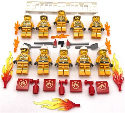 Lego 10 New Firemen Minifigures Firefighter Figures With Axes Fire Ladder City International