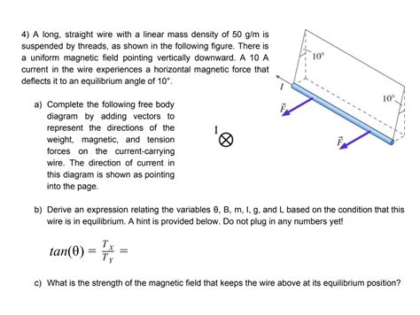 solved 4 a long straight wire with a linear mass density of 50 g m