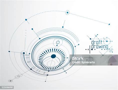 기계 구성표 동그라미와 메커니즘의 기하학적 부품 벡터 엔지니어링 도면 기술 계획은 웹 디자인 및 배경 화면 또는 배경으로 사용할 수 있습니다 0명에 대한 스톡 벡터 아트 및