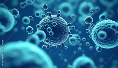 Corona Bacteria And Viruses Of Spherical Shape Against Blue Background