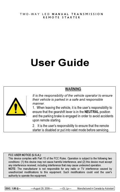 autostart two way led transmission remote starter user manual pdf