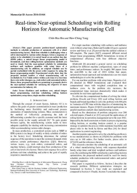 Pdf Real Time Near Optimal Scheduling With Rolling Horizon For Automatic Manufacturing Cell