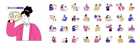 Programming Concept With Character Situations Mega Set In Flat Web Design Bundle Of Scenes
