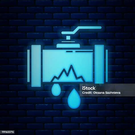 벽돌 벽 배경에 고립 된 누수 물 아이콘 빛나는 네온 깨진 금속 파이프 벡터 일러스트레이션 건설 산업에 대한 스톡 벡터 아트 및 기타 이미지 Istock