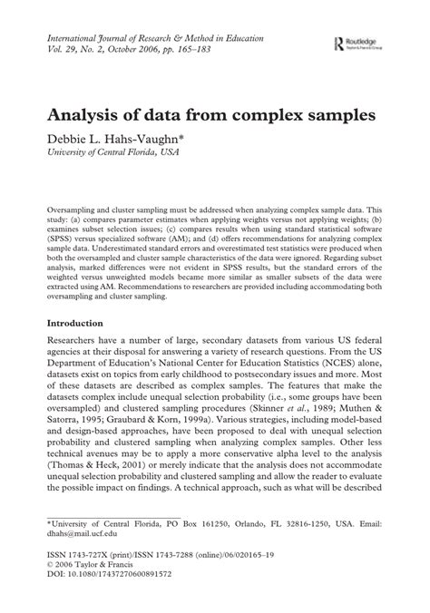 Pdf Analysis Of Data From Complex Samples