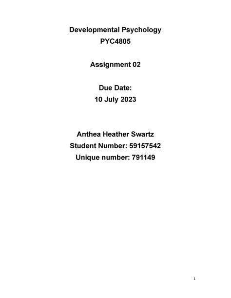 pyc4805 assignment 2 developmental psychology pyc assignment 02 due