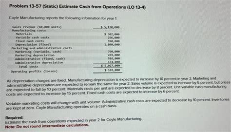solved problem 13 57 static estimate cash from operations