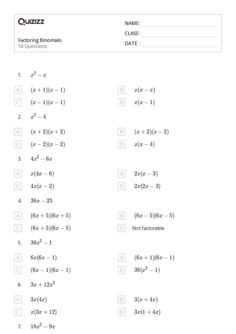 50 Lembar Kerja Teorema Binomial Untuk Kelas 12 Di Quizizz Gratis
