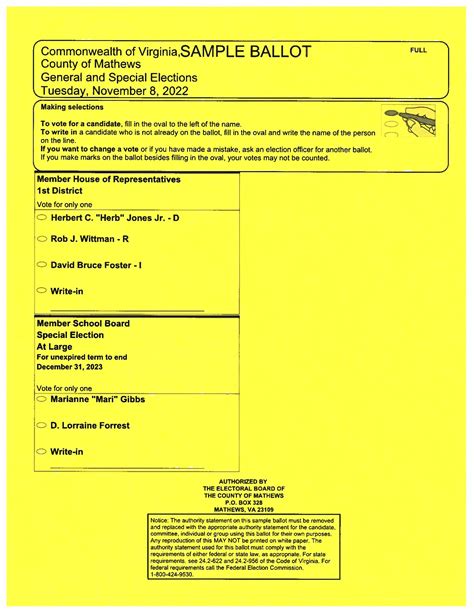 Ballot Information Mathews County Va