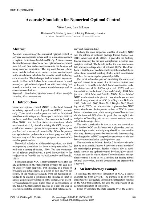 Pdf Accurate Simulation For Numerical Optimal Control