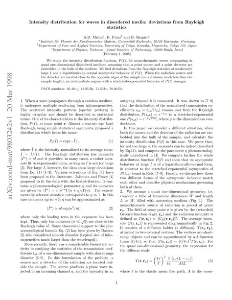Pdf Intensity Distribution For Waves In Disordered Media Deviations From Rayleigh Statistics