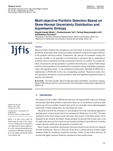 pdf multi objective portfolio selection based on skew normal