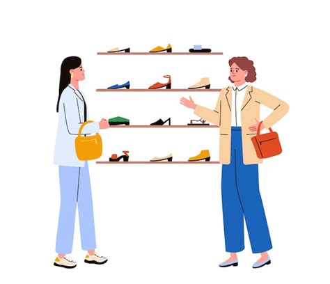 Premium Vector Shopping With Friend Woman Choosing Shoes Girl