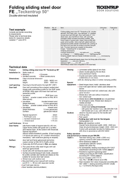 Folding Door Fe Teckentrup 50 Technical Data Teckentrup Uk Ltd