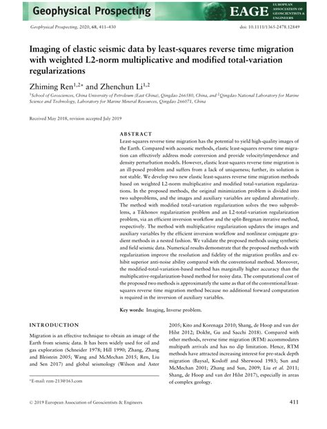 PDF Imaging Of Elastic Seismic Data By Leastsquares Reverse Time Migration With Weighted L