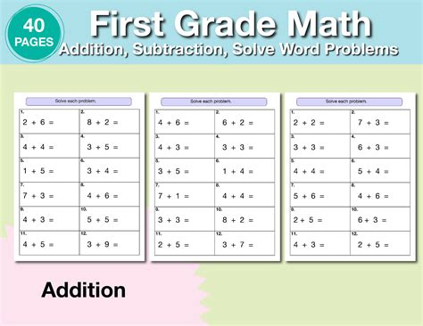 1st Grade Math Worksheets Addition Subtraction Word Problems Pdf