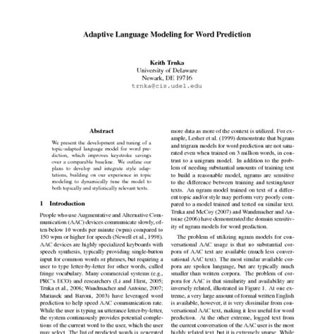 Adaptive Language Modeling For Word Prediction Acl Anthology