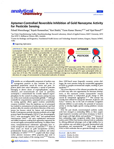 Pdf Aptamer Controlled Reversible Inhibition Of Gold Nanozyme