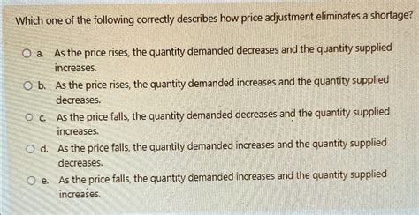 Solved Which One Of The Following Correctly Describes How Price
