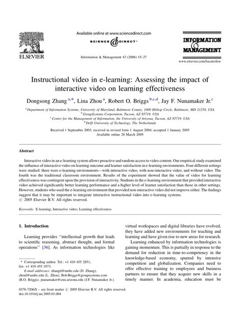 Pdf Instructional Video In E Learning Assessing The Impact Of Interactive Video On Learning