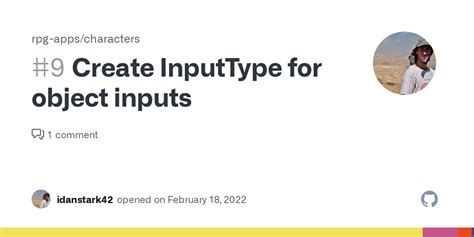 Create Inputtype For Object Inputs · Issue 9 · Rpg Appscharacters · Github