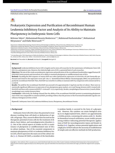 Pdf Prokaryotic Expression And Purification Of Recombinant Human