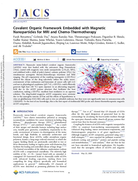 Pdf Covalent Organic Framework Embedded With Magnetic Nanoparticles