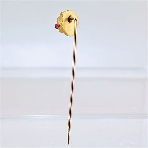Old Or Antique Signed Figural 14k Gold And Ruby Lions Head Stickpin At