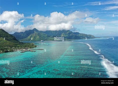 Aerial Drone View Of Hilton Moorea Lagoon Resort And Spa Moorea With
