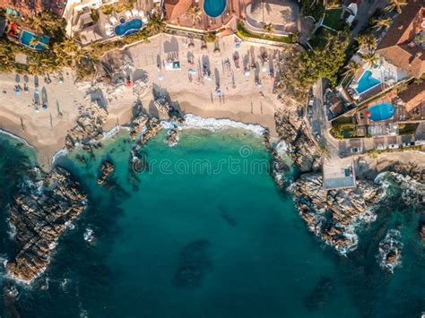 Horizontal Aerial View Of Conchas Chinas Beach In Mexico Showing Clear
