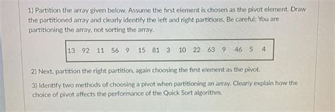 solved 1 partition the array given below assume the first