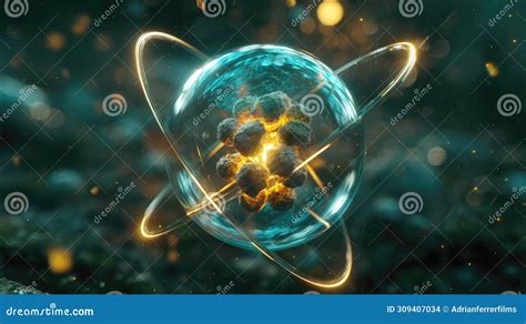 Artistic Representation Of An Atom With Electrons Orbiting Stock