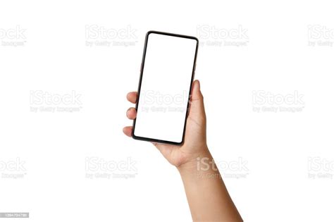 손은 흰색 화면을 잡고 휴대 전화는 클리핑 경로와 흰색 배경에 격리된다 전화에 대한 스톡 사진 및 기타 이미지 전화 테크놀로지 Brand Name Online