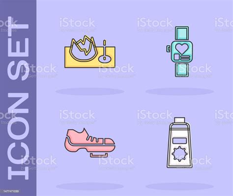 튜브에 자외선 차단제 크림 거리 경사로에 자전거 신발 및 스마트 시계 아이콘을 설정합니다 벡터 건강한 생활방식에 대한 스톡 벡터 아트 및 기타 이미지 Istock